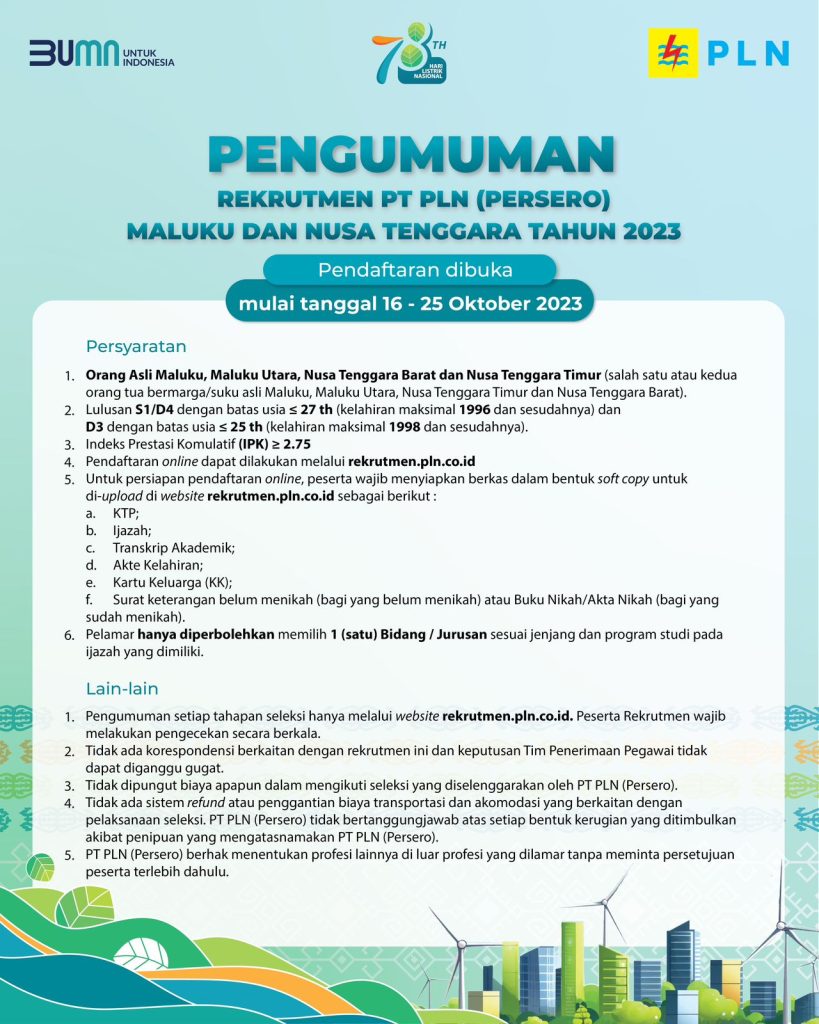 PLN Buka Lowongan buat Putra-putri Maluku & Nusa Tenggara - karirku
